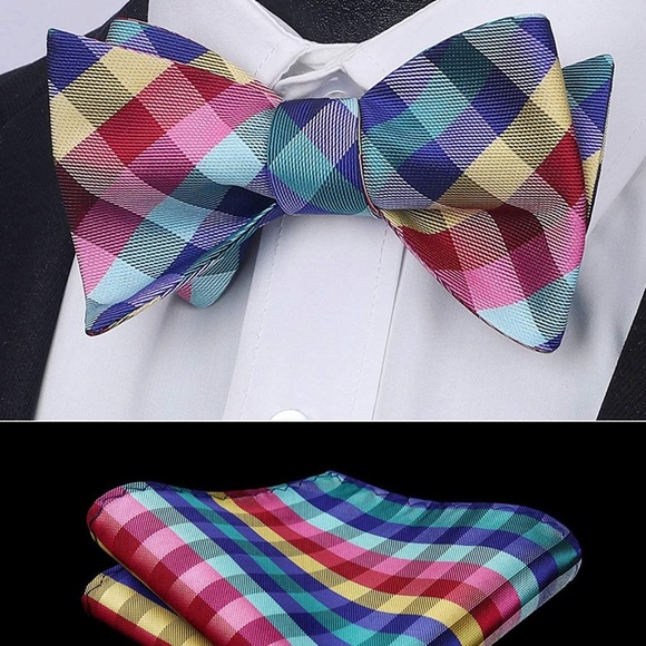 Accessories | Mens Multi Colored Plaid Self Tie Bow Tie Set New | Poshmark